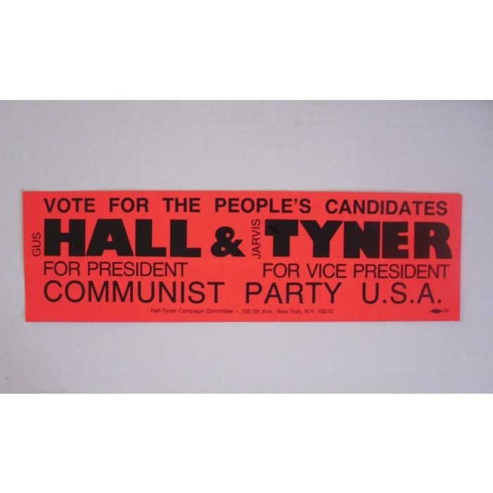 Hall Tyner Communist Party Bumper Sticker